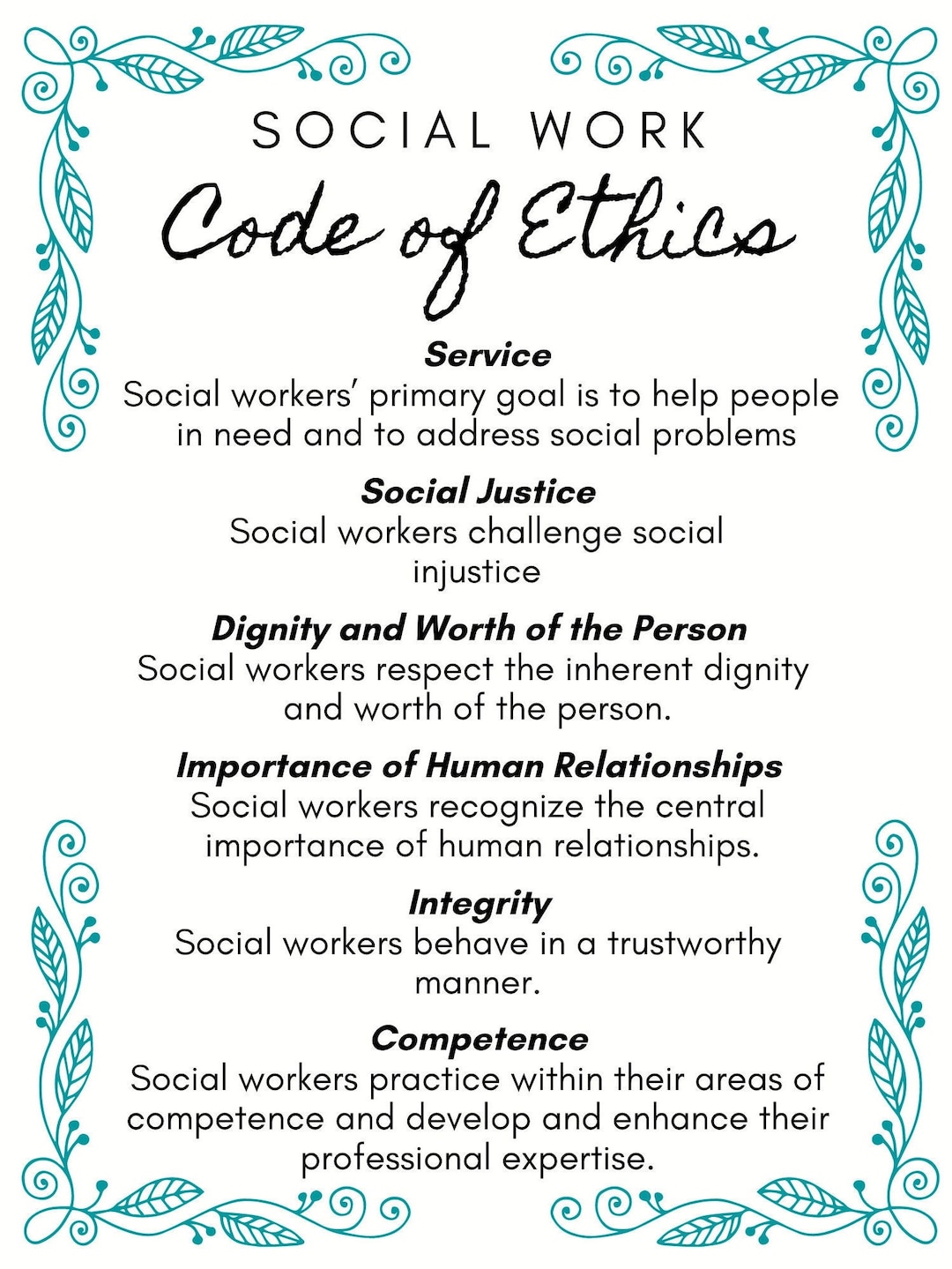 Social Work Code of Ethics - Etsy Social Work Code of Ethics - Etsy