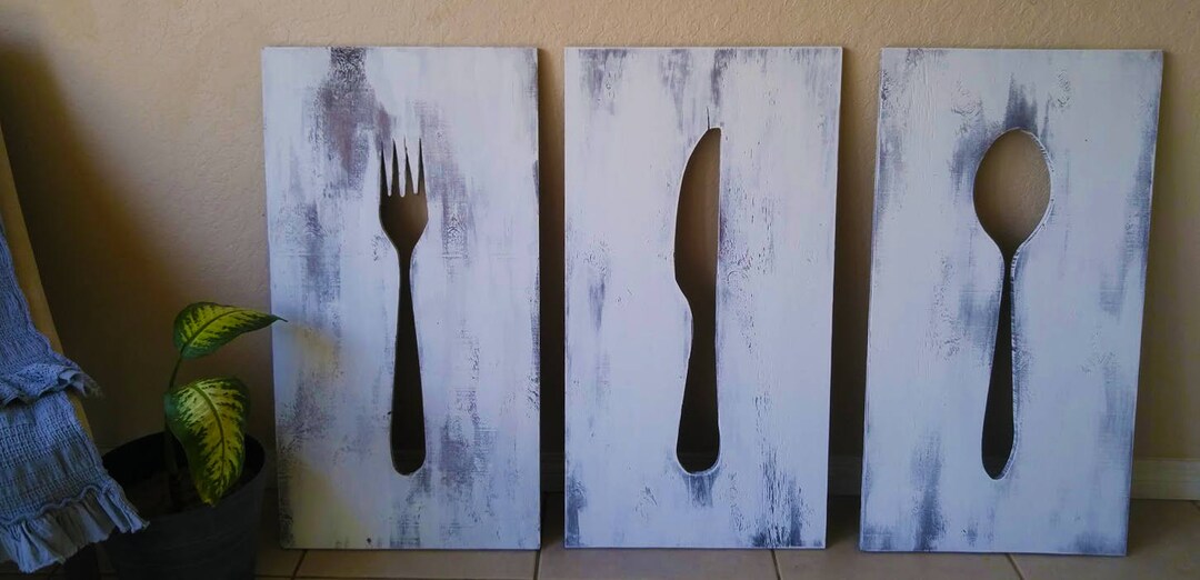 Large Rustic Fork Knife Spoon Kitchen Hanging Sign Wall Art Decor ...