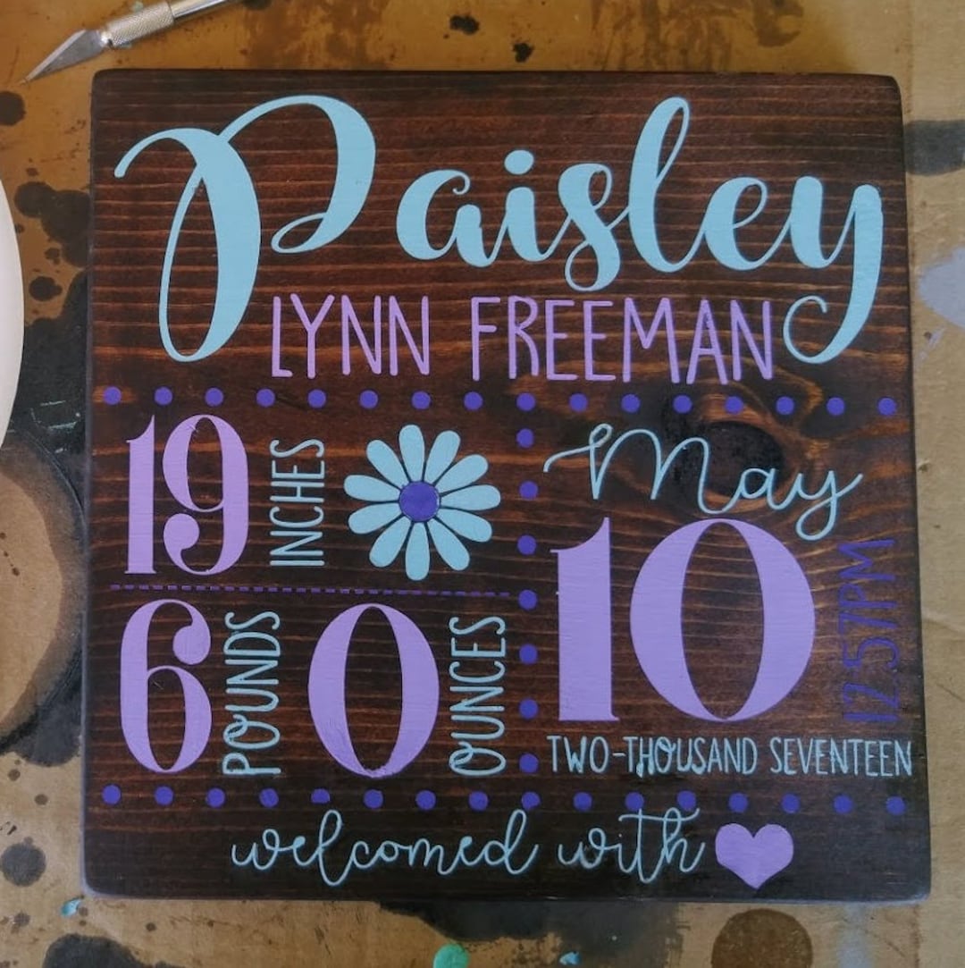 Custom Newborn Stats Wood Sign - Personalized Child/birth Announcement ...