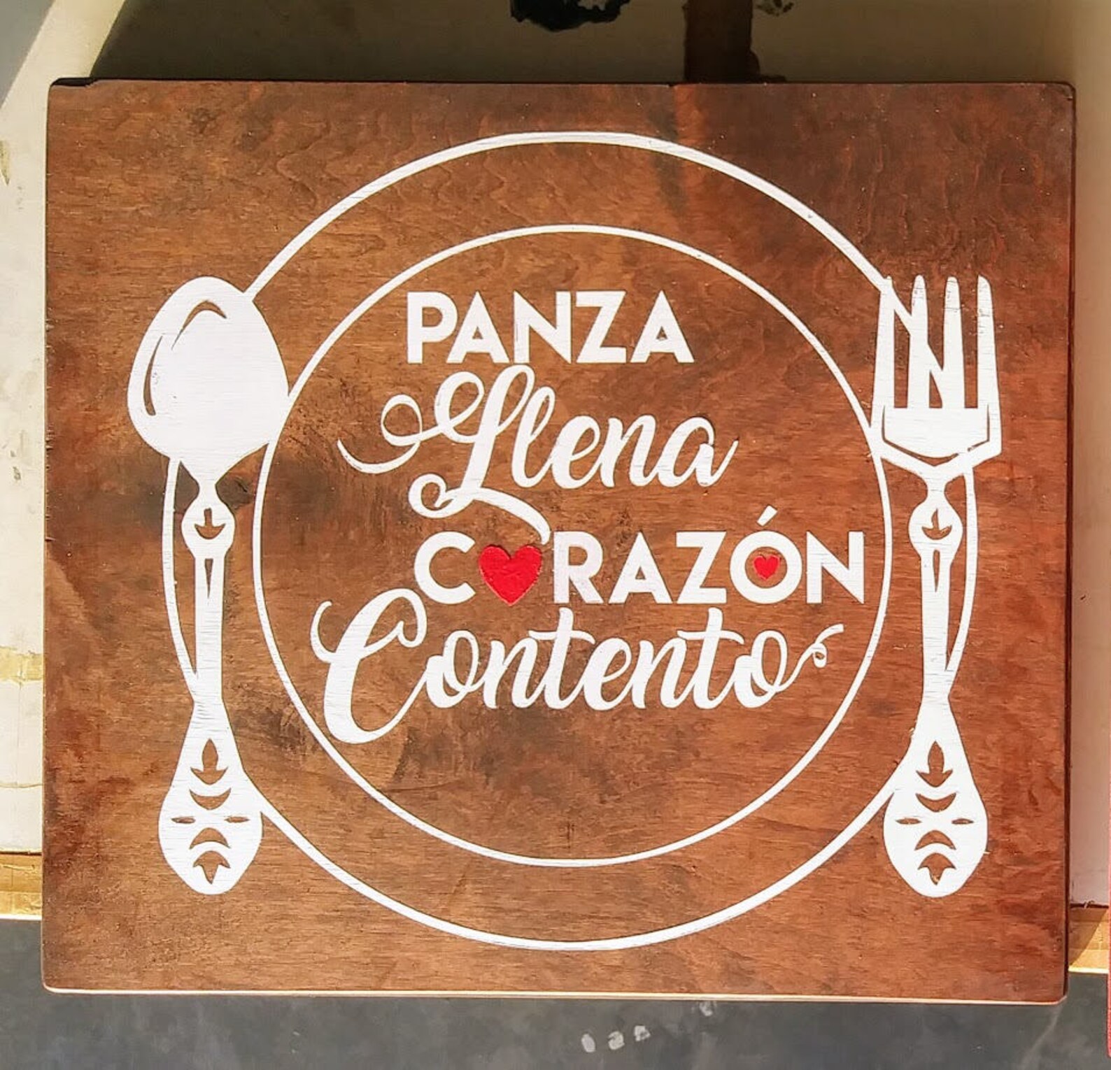Spanish Kitchen Wood Sign - Cocina Panza Llena Corazon Contento Wall ...