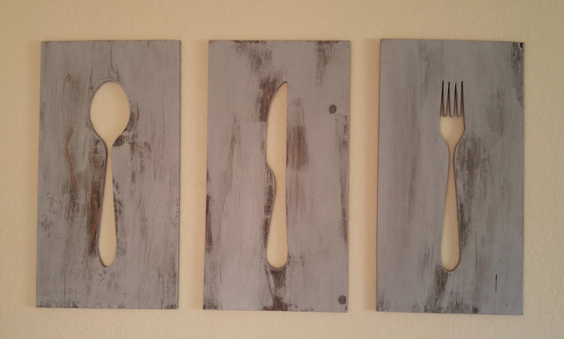 Large Rustic Fork Knife Spoon Kitchen Hanging Sign Wall Art Decor ...
