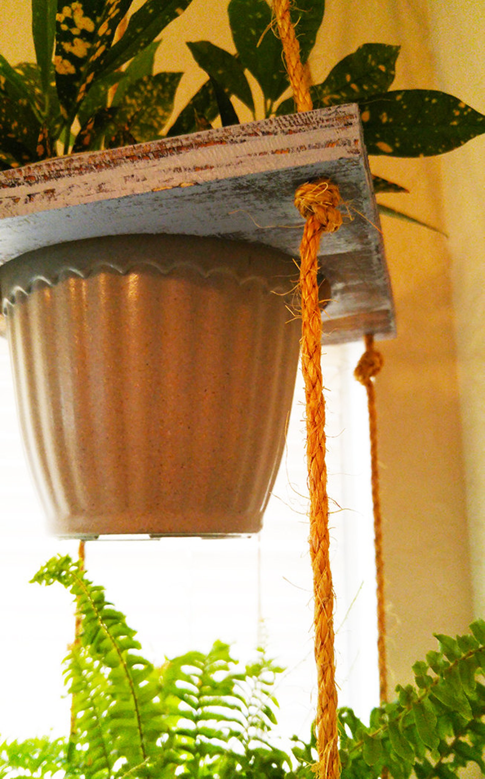 Multi Tier Rustic Wood and Rope Plant Hanger - Twine Hanging Multilevel ...