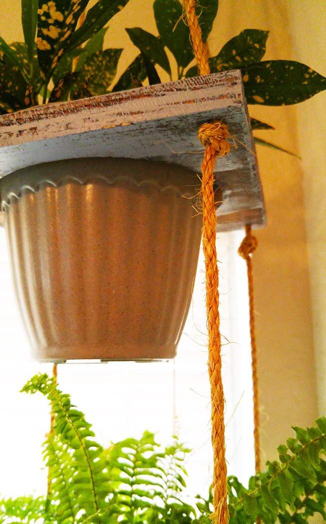 Multi Tier Rustic Wood and Rope Plant Hanger - Twine Hanging Multilevel ...