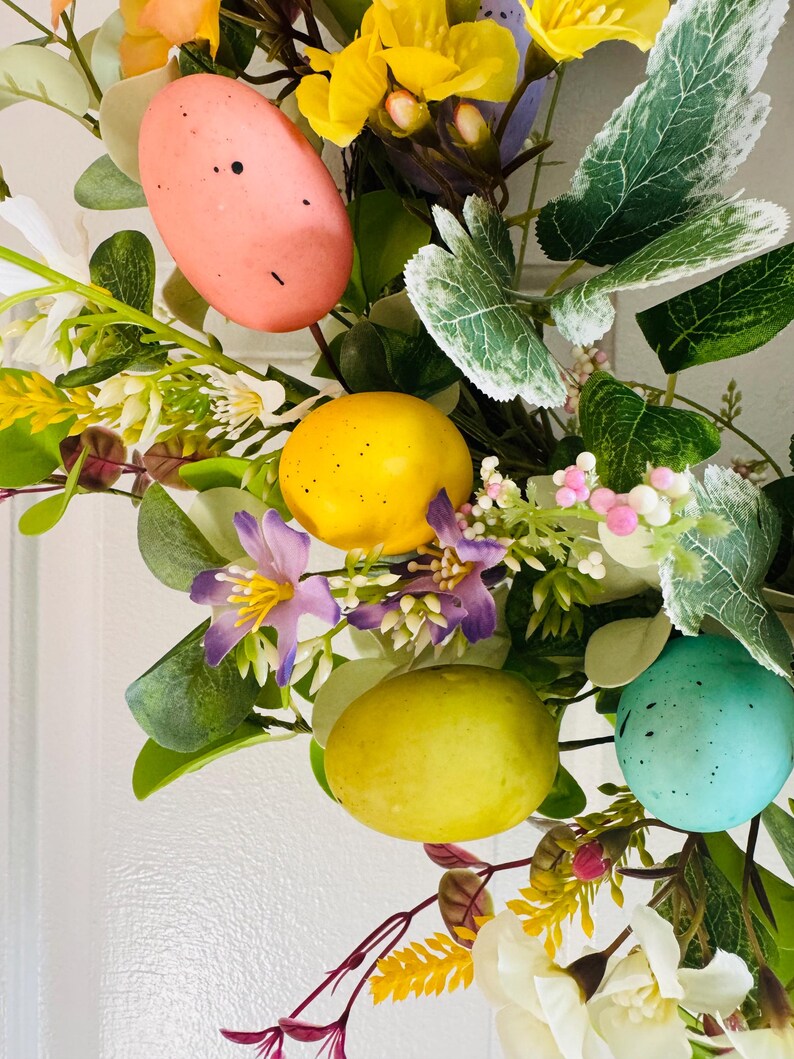 Easter Egg Wreath: Spring Floral Door Decoration - Etsy