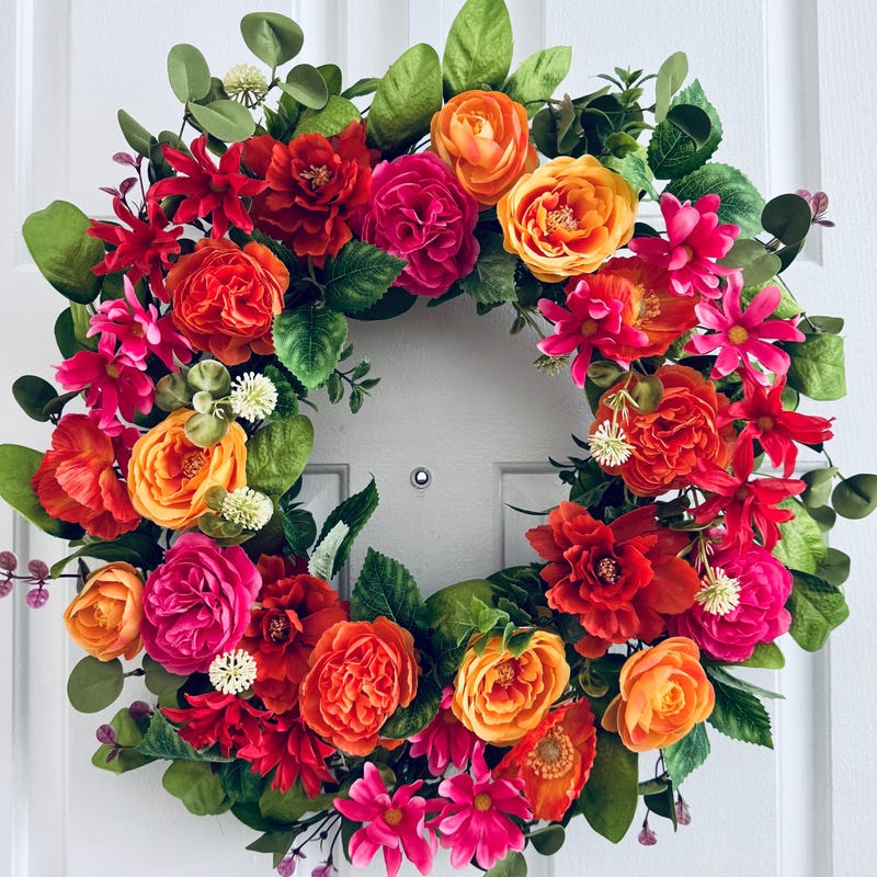 Pink Orange Summer Wreath - Etsy