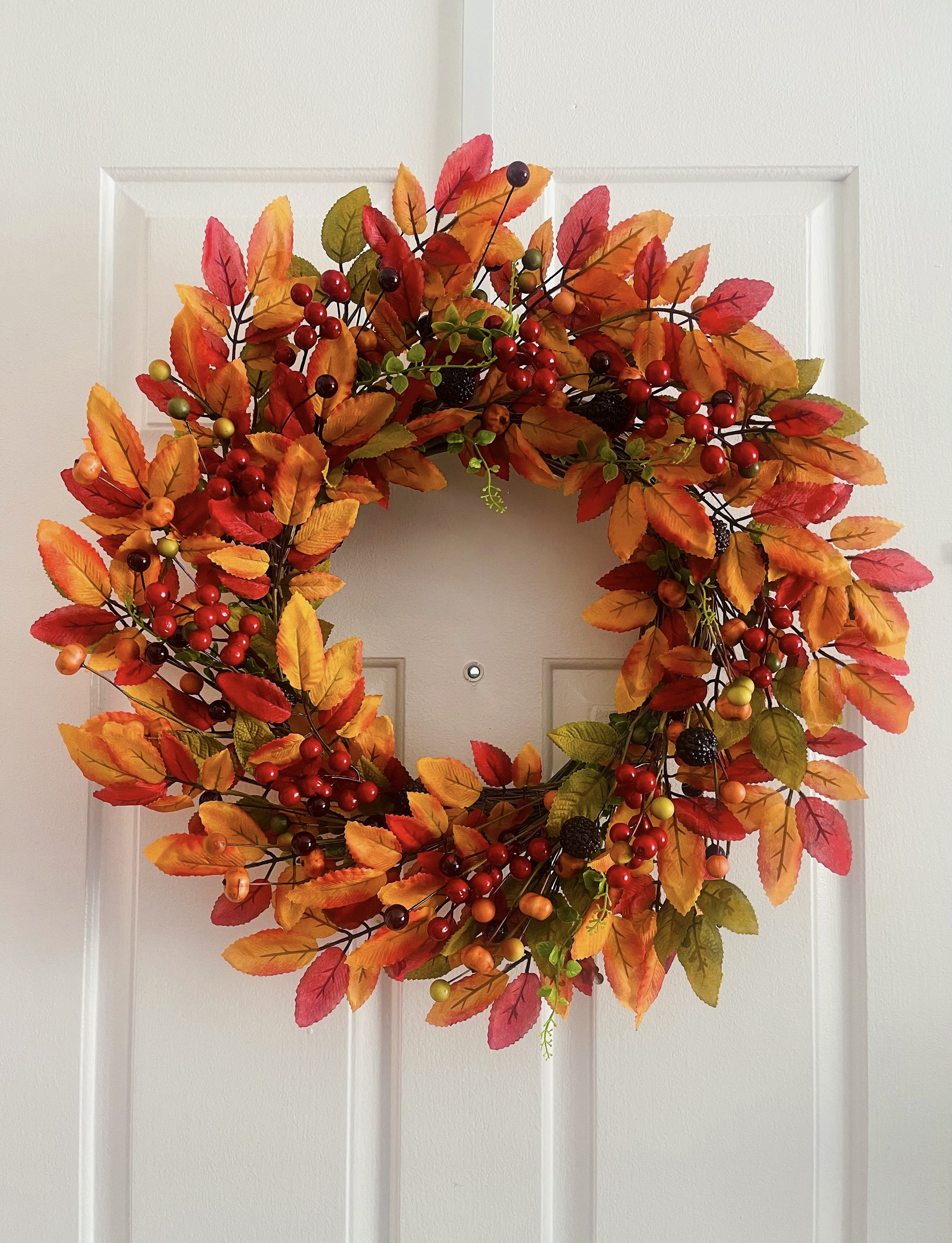 Fall Berry Wreath, Red Leaves, Festival Front Door Decor, Autumn Red ...