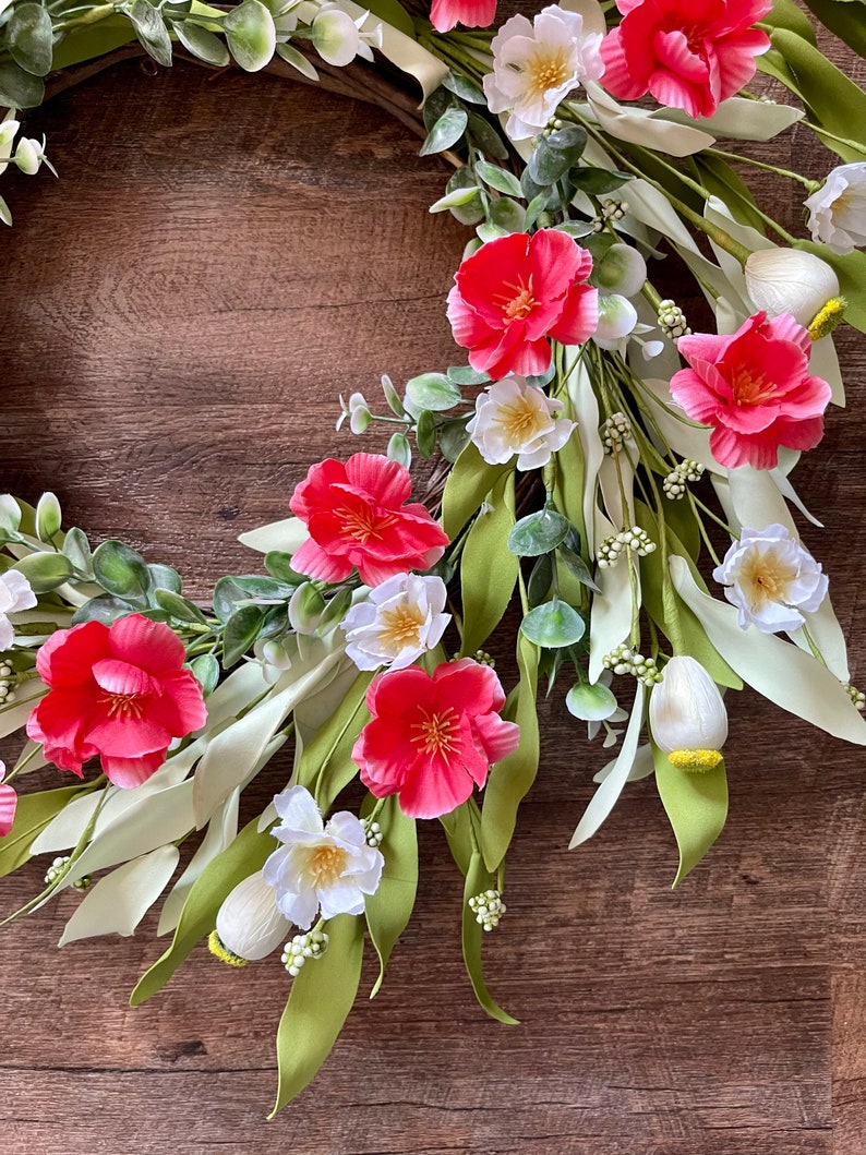 Spring Flowers Wreath Spring Wreath for Front Door Coral - Etsy