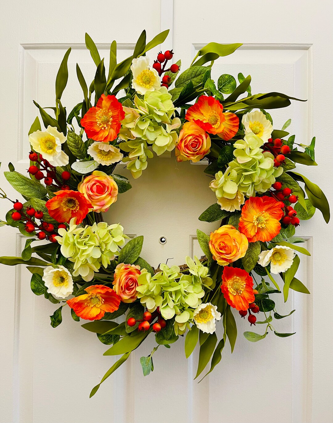 Spring/summer Flowers Wreath, Front Door Flowers Wreath, Summer Orange ...