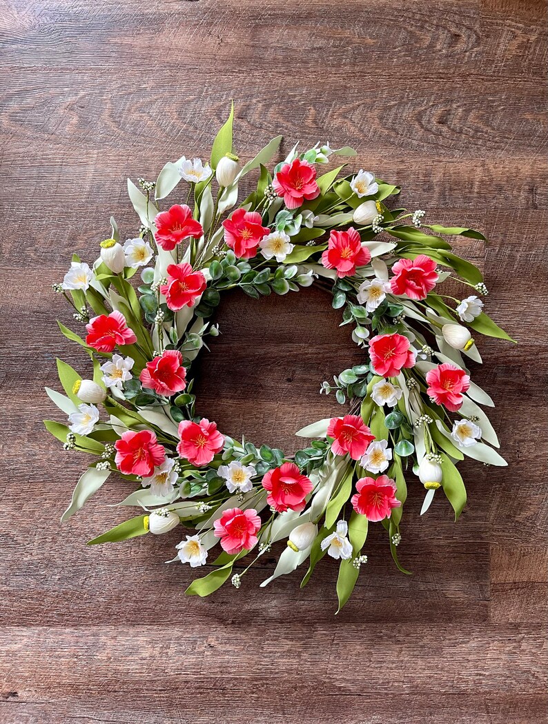 Spring Flowers Wreath Spring Wreath for Front Door Coral - Etsy