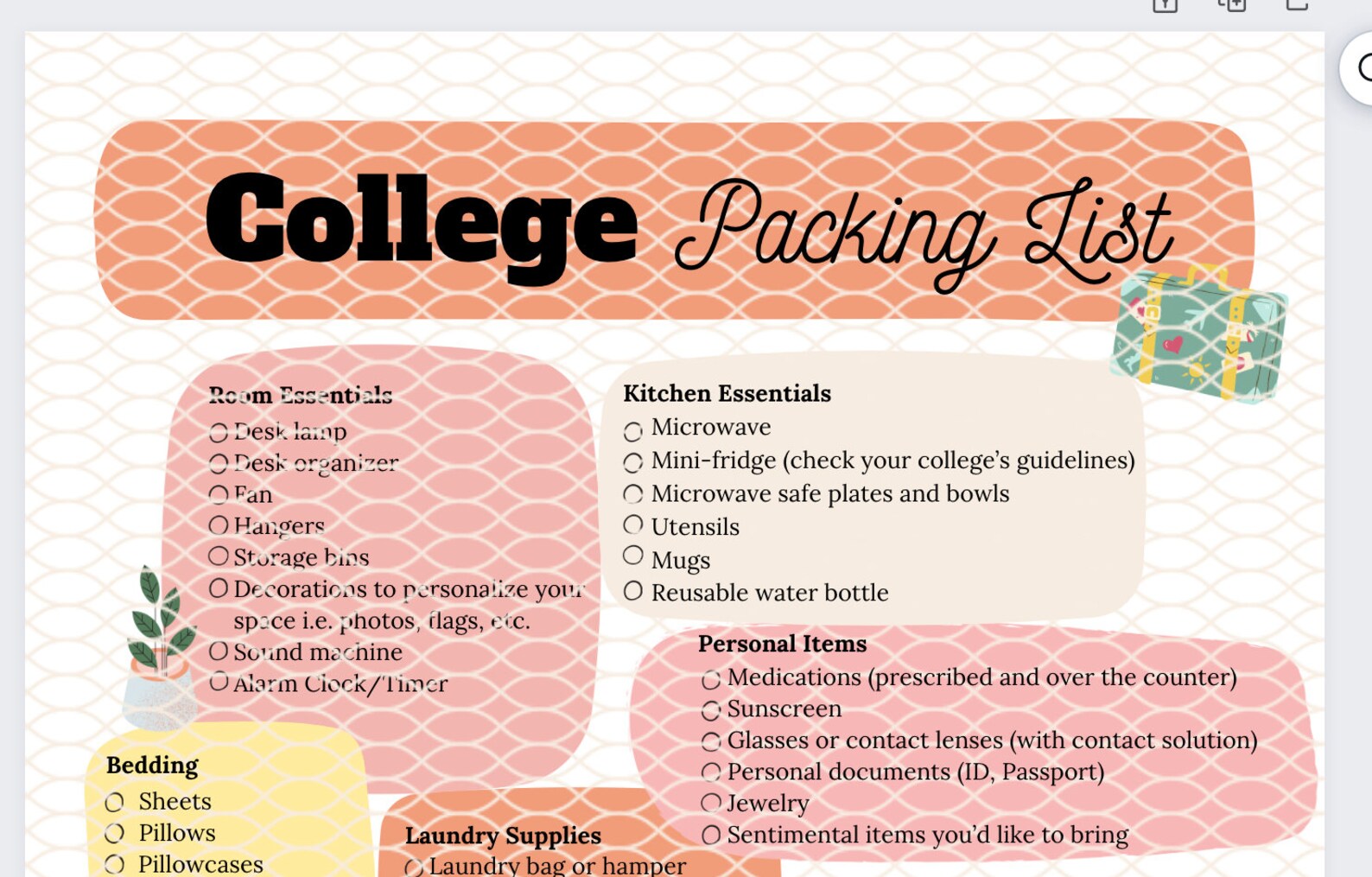 College Packing Dorm Checklist Printable - Etsy