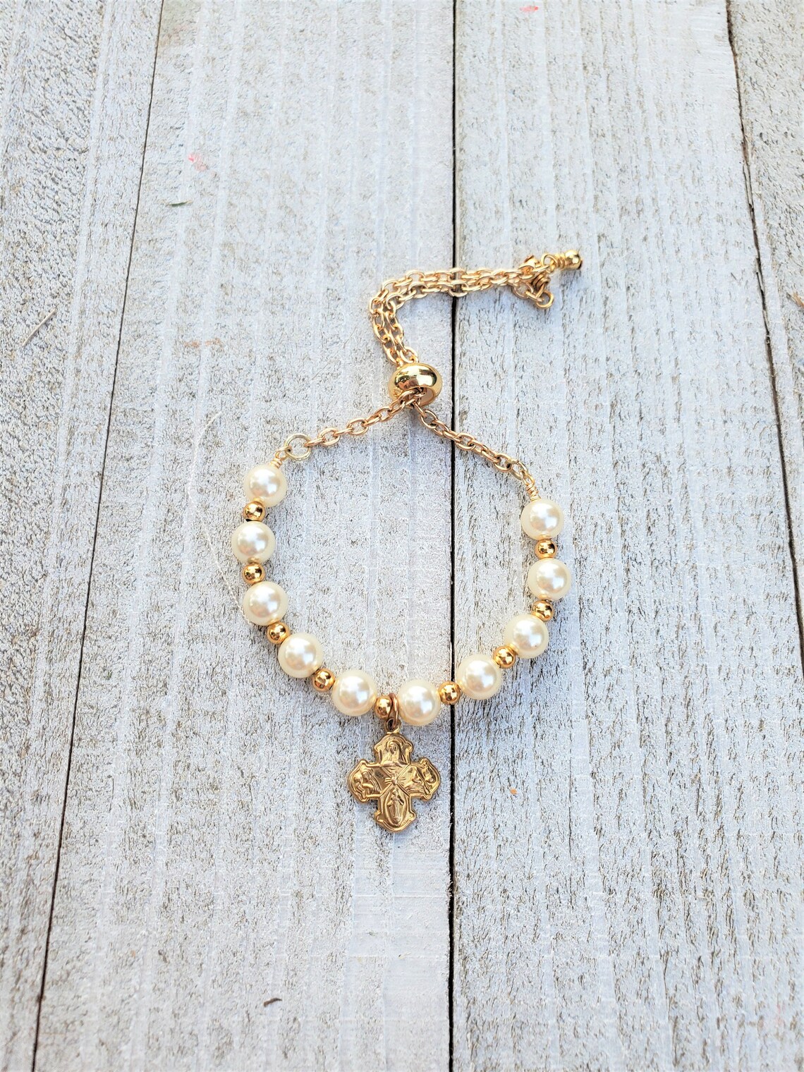 Gold Baptism Bracelet/ Catholic Baptism Jewelry/ Gift for Goddaughter ...