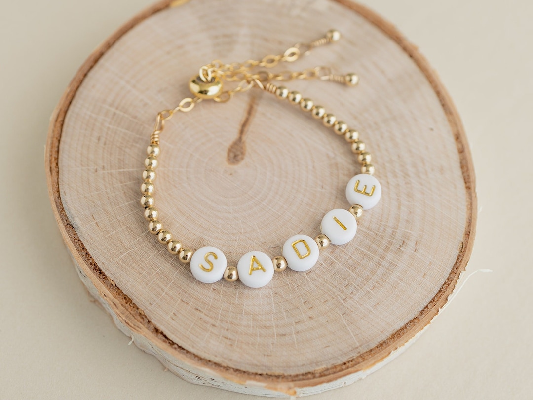 Personalized Baby Name Bracelet With Gold Beads/ Adjustable Toddler ...