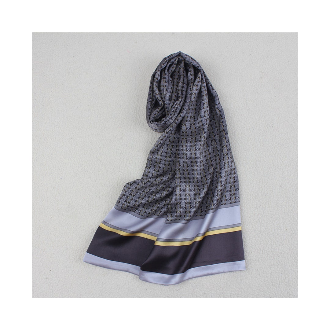 PURE SILK SATIN Men Luxury Long Scarf Double Layered Neck Wrap Grey ...