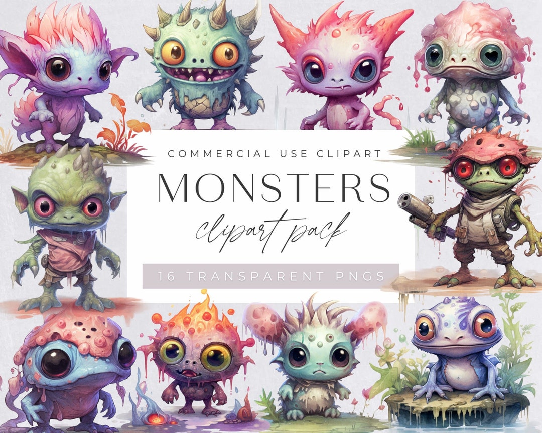 Cute Halloween Monsters Clipart, Watercolor, Halloween Party Invitation ...
