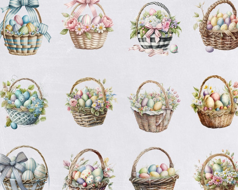 Watercolor Easter Baskets Clipart, Clipart for Commercial Use ...
