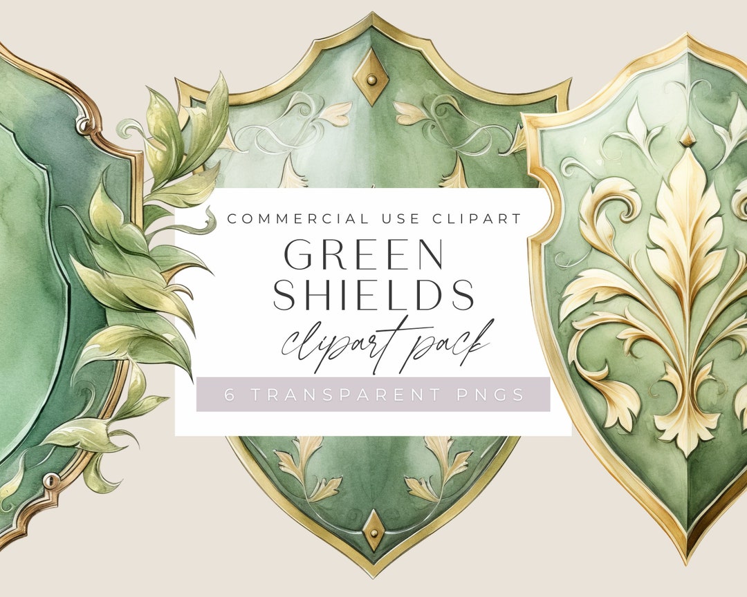 Green Shields Watercolor Clip Art, Commercial Use, Transparent Pngs ...