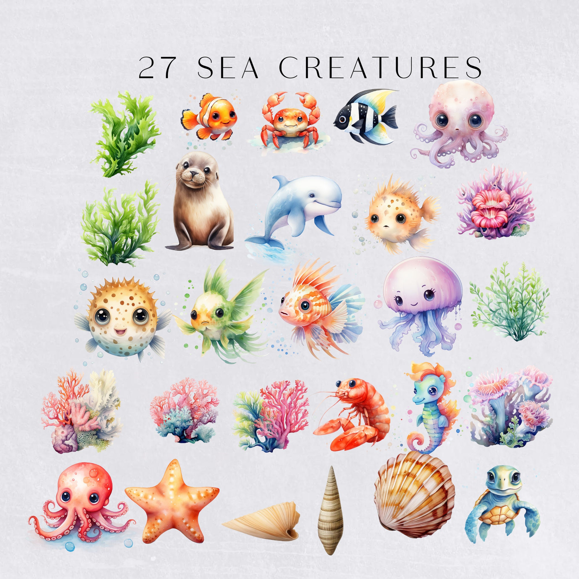 Baby Sea Creatures Clipart, Printable Ocean Animals Clip Art ...