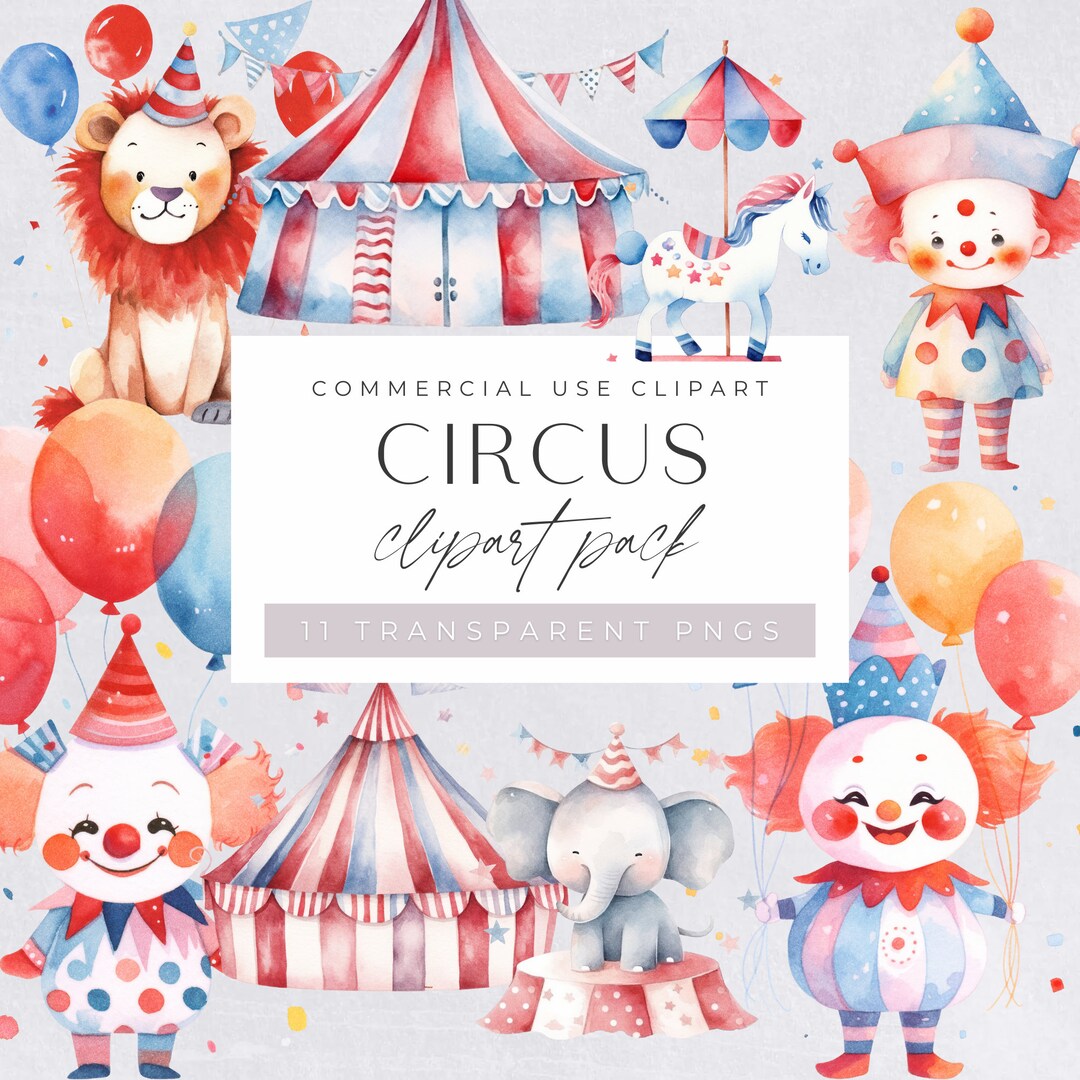 Circus Watercolor Clipart, Carnival Clip Art, Party Tent Graphic, Clown ...