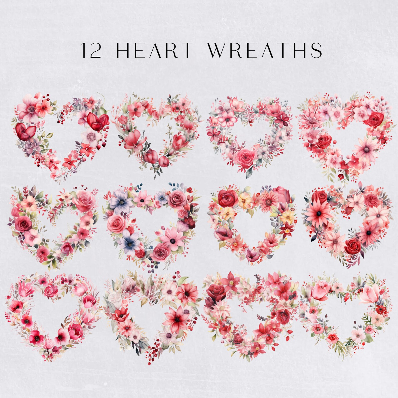 Valentines Heart Wreath Clipart, Valentines Day Watercolor, Pink and ...