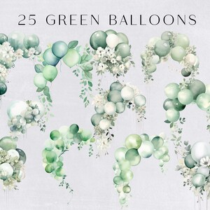 Green Balloons Clipart, Watercolor Birthday Party Decorations ...