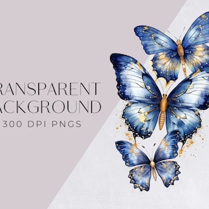 Navy Blue and Gold Butterflies Clipart Pack, Transparent Png Clipart ...
