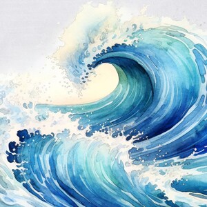 Tidal Waves Clipart, Blue Sea, Watercolor Ocean Wave, Beach, Summer ...