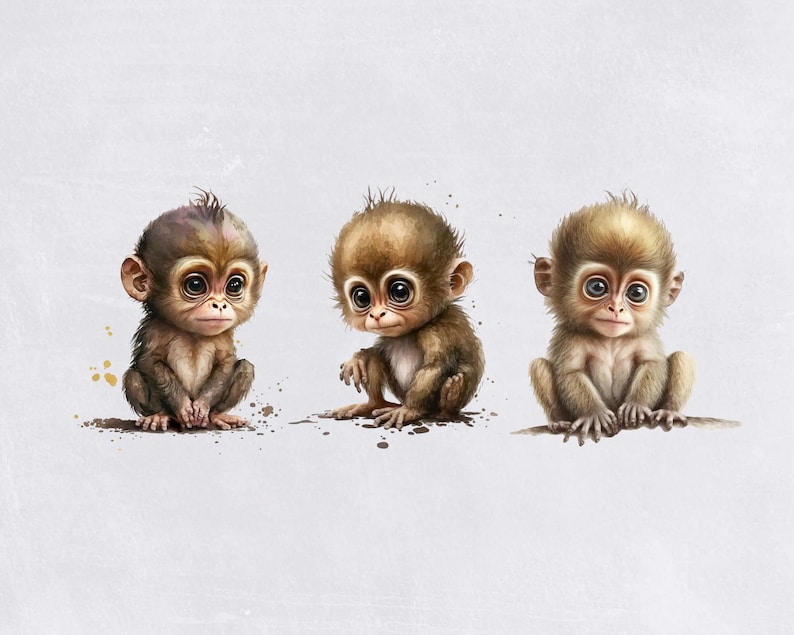 Watercolor Monkey Clipart, Cute Clipart for Commercial Use, Transparent ...