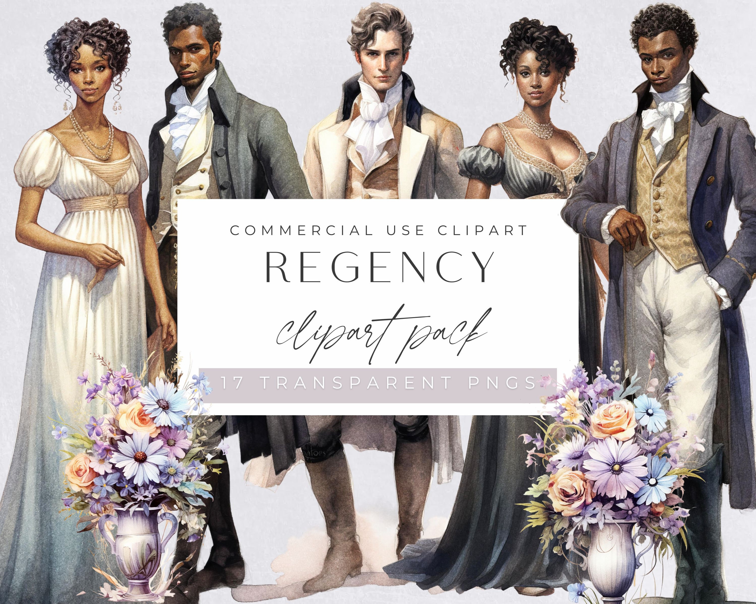 Regency Fashion Clipart Pack, Figures, People, Vintage Women, Man, for ...