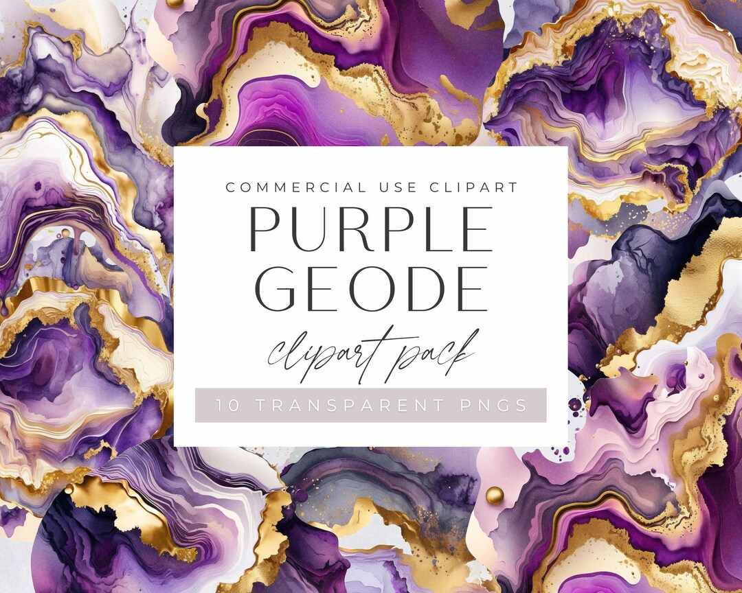 Purple & Gold Geode Transparent Png Clipart Colorful - Etsy