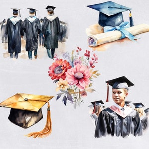 Graduation Clipart Watercolor, Diploma Illustration, Cap and Gown ...