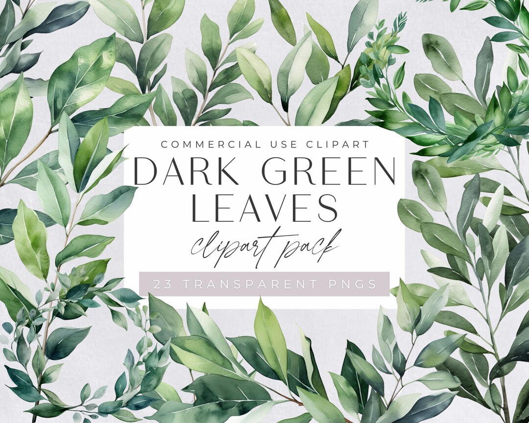 Green Leaves Clipart Pack, Watercolor Greenery Wedding, Foliage ...