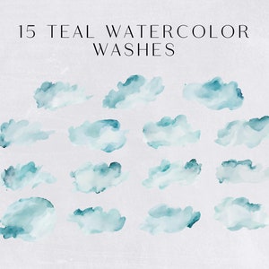 Teal Watercolor Washes Clipart, Greeny Blue Texture Backgrounds for ...