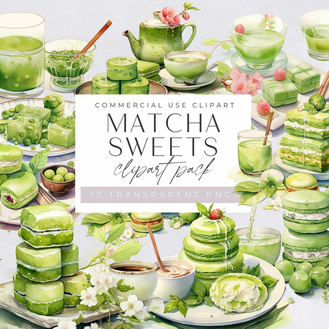 Matcha Desserts Clipart, Macaroons Png, Green Tea and Latte Graphics ...