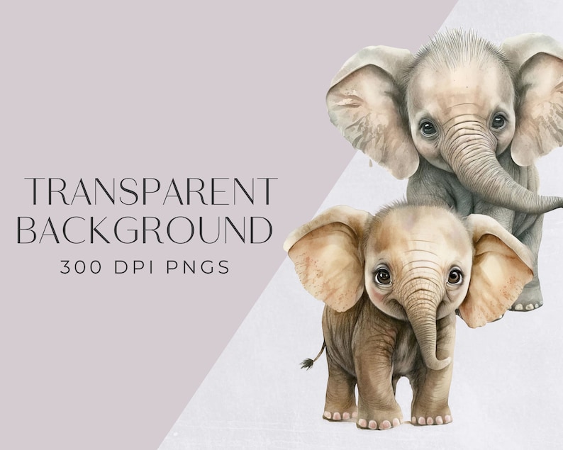 Baby Elephant Watercolor Clipart, Cute Clip Art for Commercial Use ...