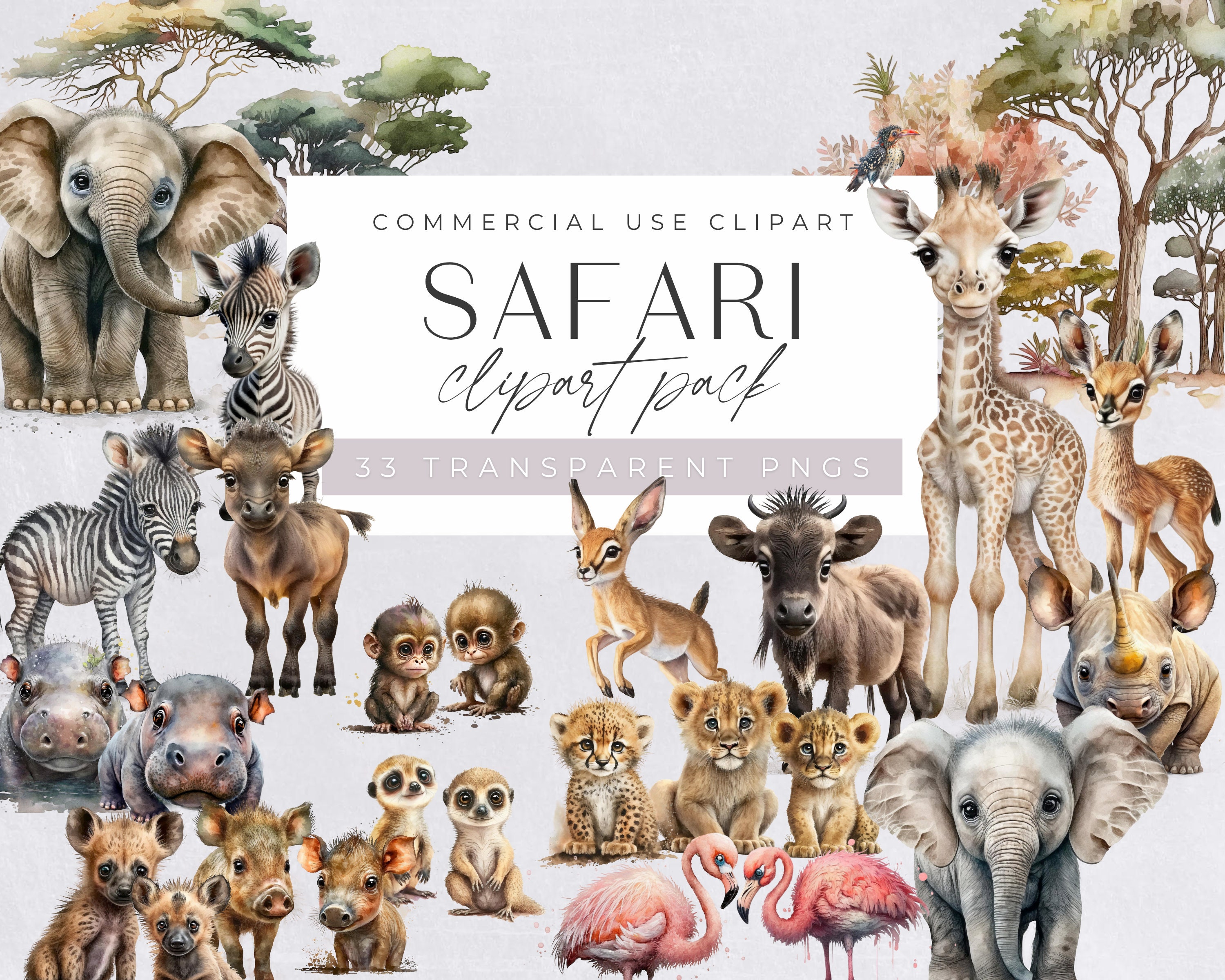 Safari Animals Clipart Watercolor Clipart for Commercial Use - Etsy ...