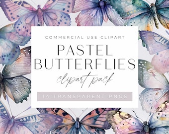 Pastel Watercolor Butterfly Clipart, Soft Colors Butterflies Bundle ...