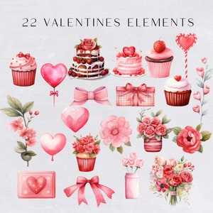 Valentines Treats Clipart, Watercolor Valentines Day Cake and Sweets ...