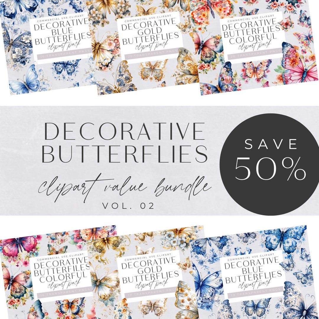 Butterfly Clipart Baby Shower Bundle, Elegant Watercolor Butterfly Clip ...