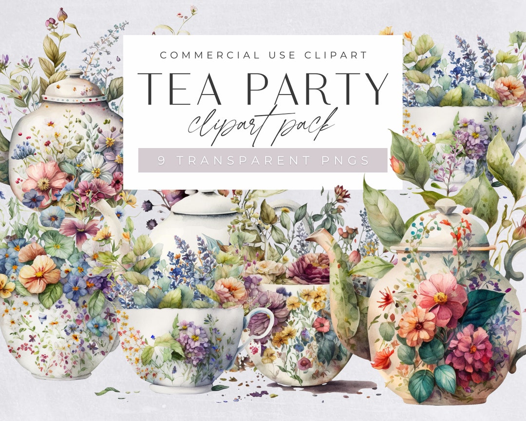 Watercolor Tea Party Clipart, Commercial Use, Transparent Pngs, Floral ...