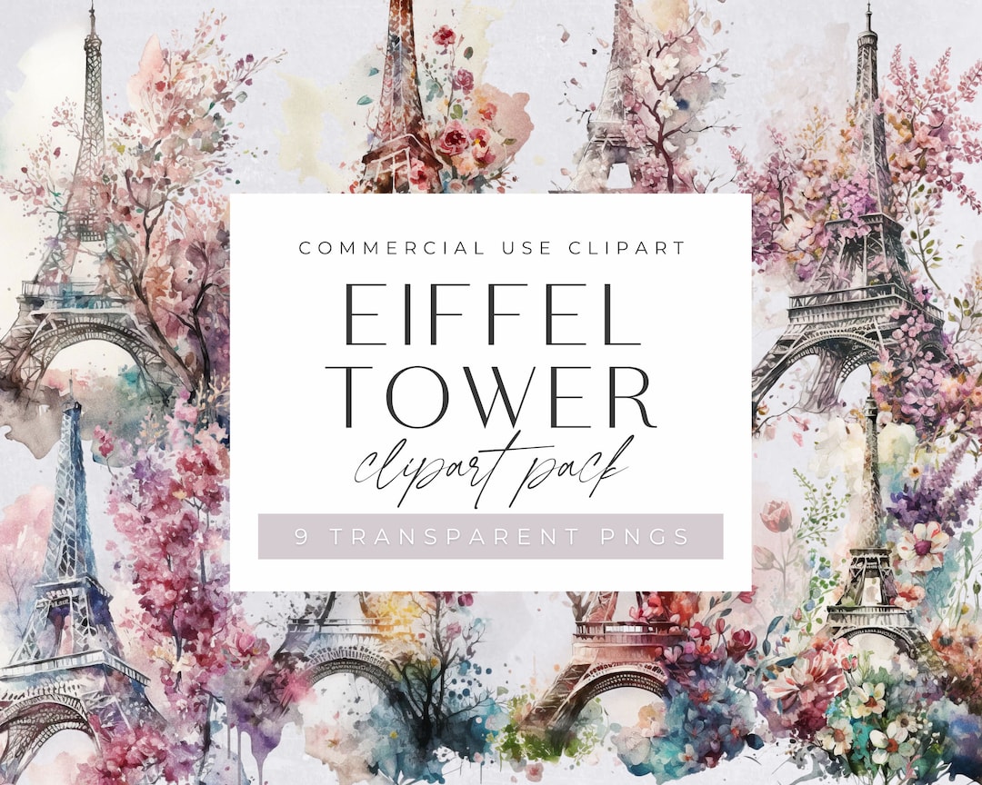 Eiffel Tower Clipart Pack, Paris Floral Watercolor, Illustration for ...
