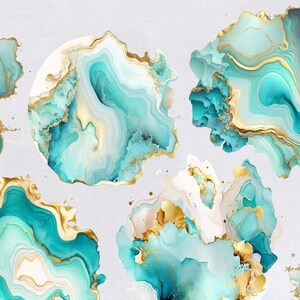 Cyan and Gold Alcohol Ink Png Clipart, Geode Transparent, Green and ...