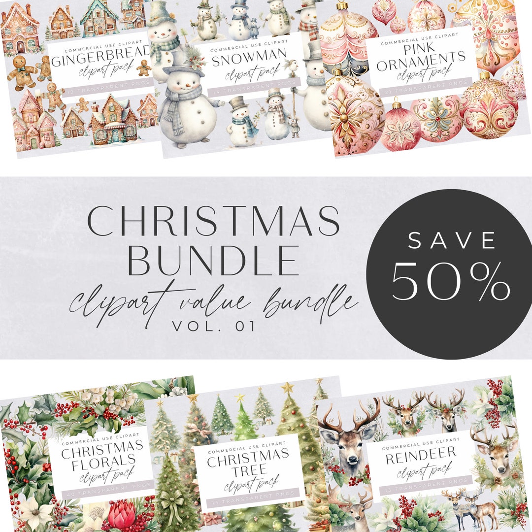 Christmas Mega Bundle Clipart Png, Pretty Tree, Watercolor Pink Baubles ...
