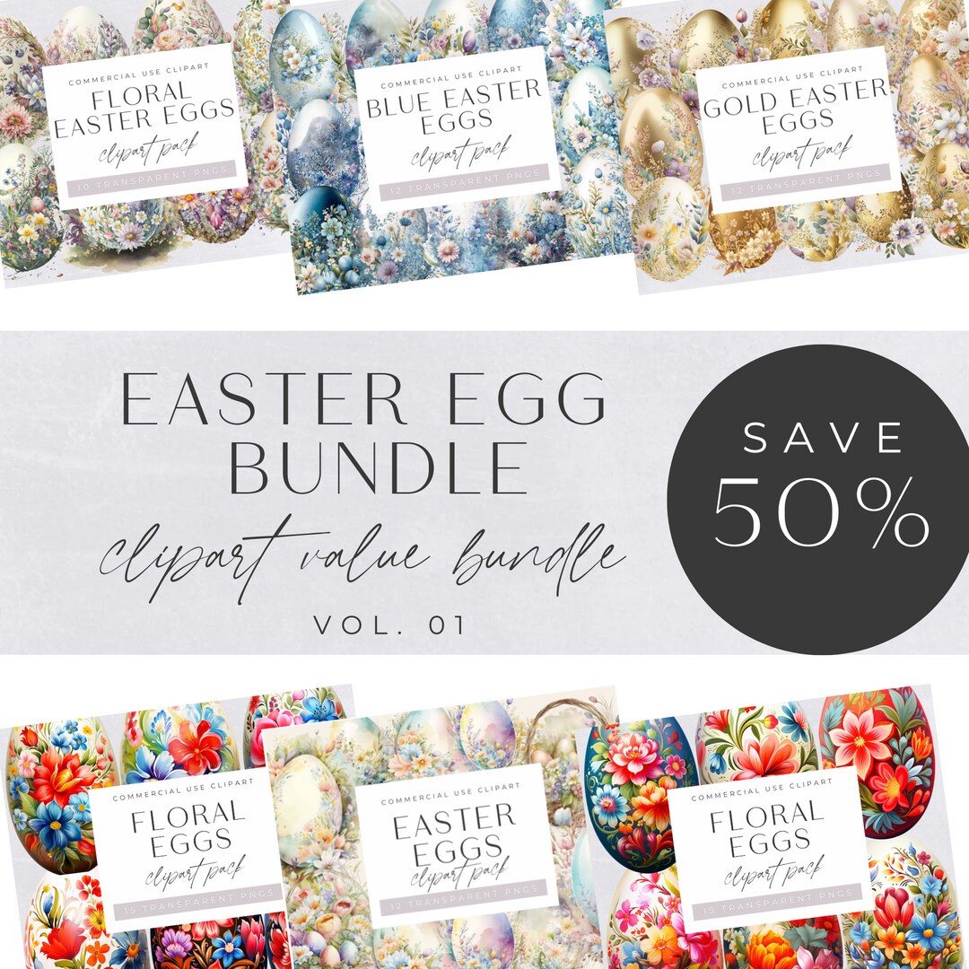 Colorful Easter Egg Clipart Bundle, Floral Watercolor Easter Eggs ...