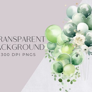 Green Balloons Clipart, Watercolor Birthday Party Decorations ...