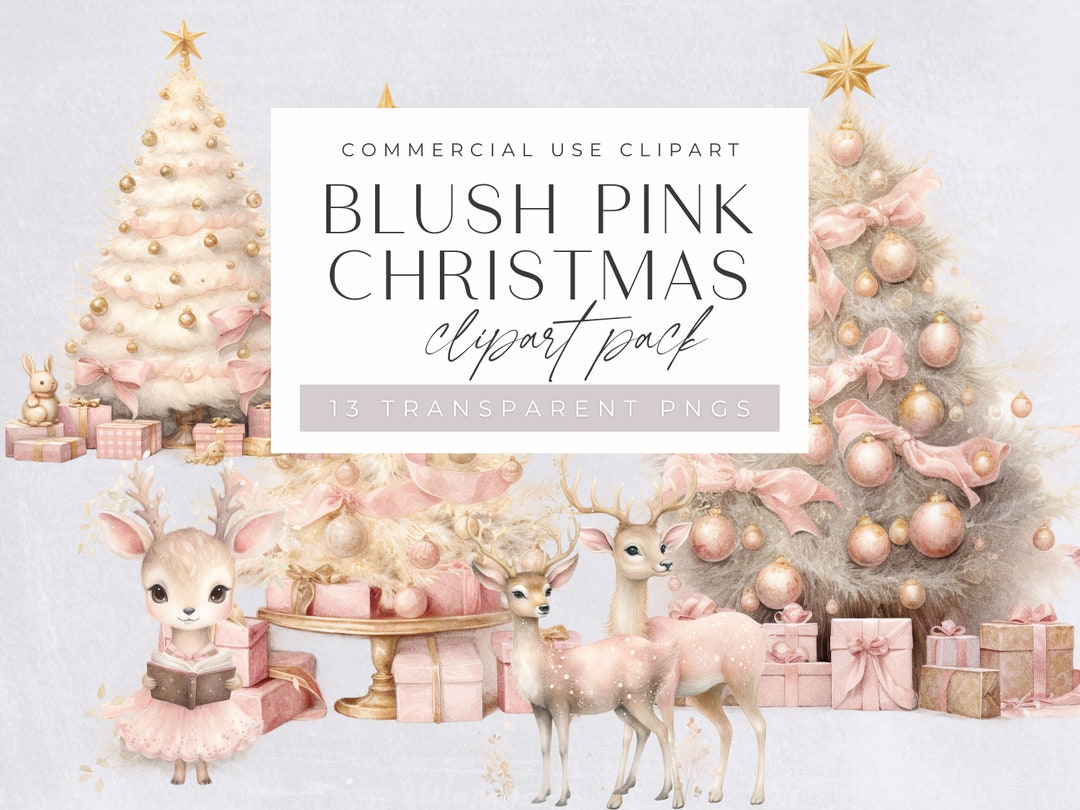 Watercolor Pink Christmas Clipart Bundle, Holiday Season Clip Art, Cute ...
