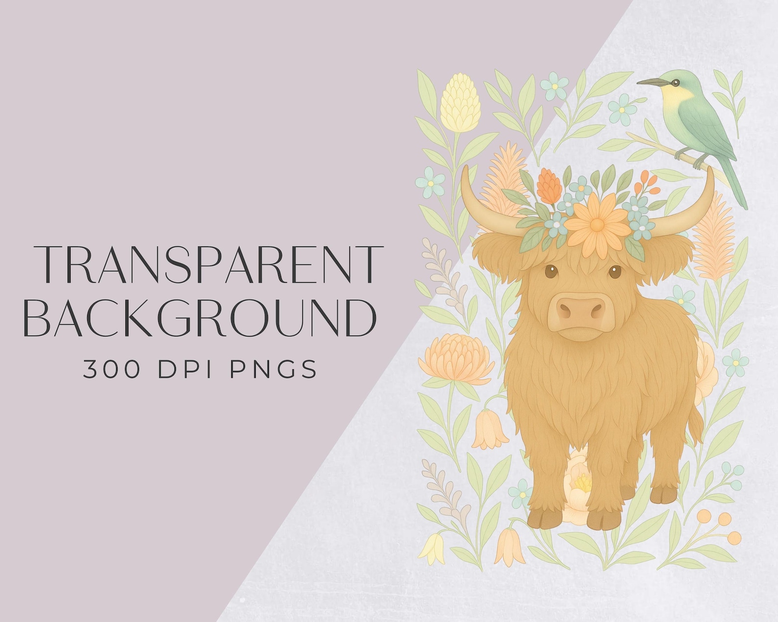 Highland Cow Clipart Bundle, Cute Floral Farm Animals, Baby Cow ...