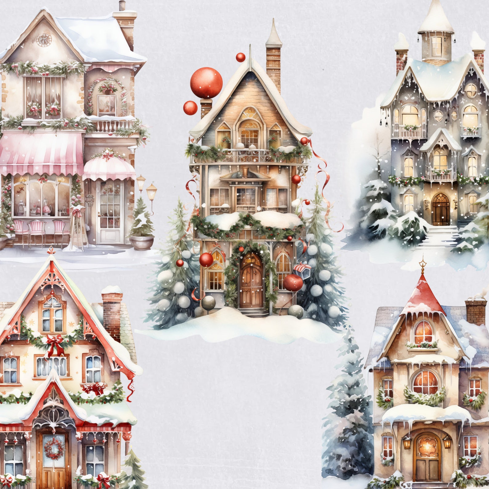 Christmas Village Houses Clipart, Winter Snow Topped House, Scandi ...