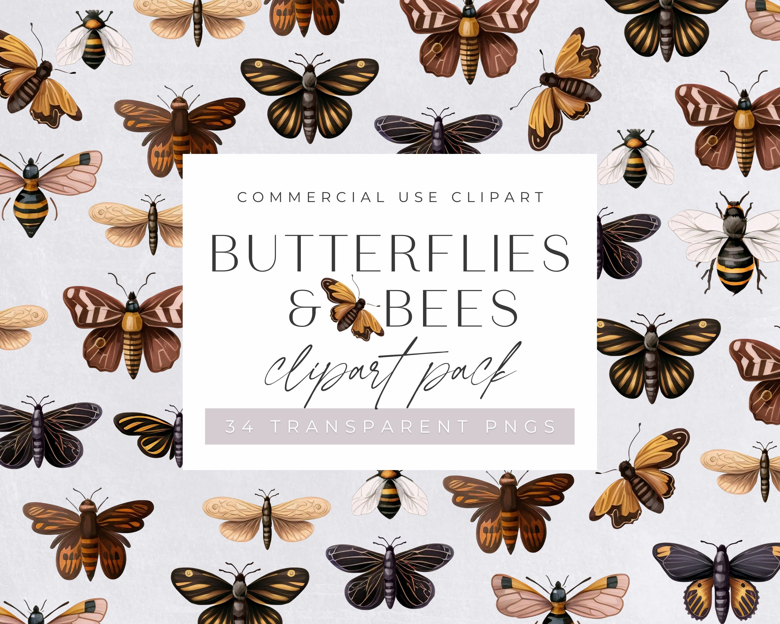 Butterflies & Bees Clipart Pack Clipart for Commercial Use - Etsy Australia