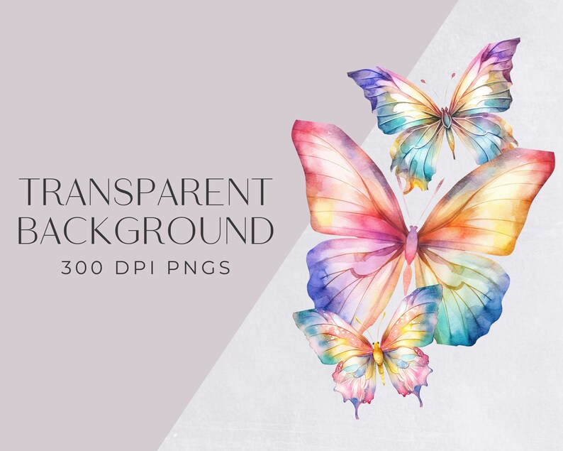 Pastel Rainbow Butterflies Clipart Pack, Transparent Png Clipart ...
