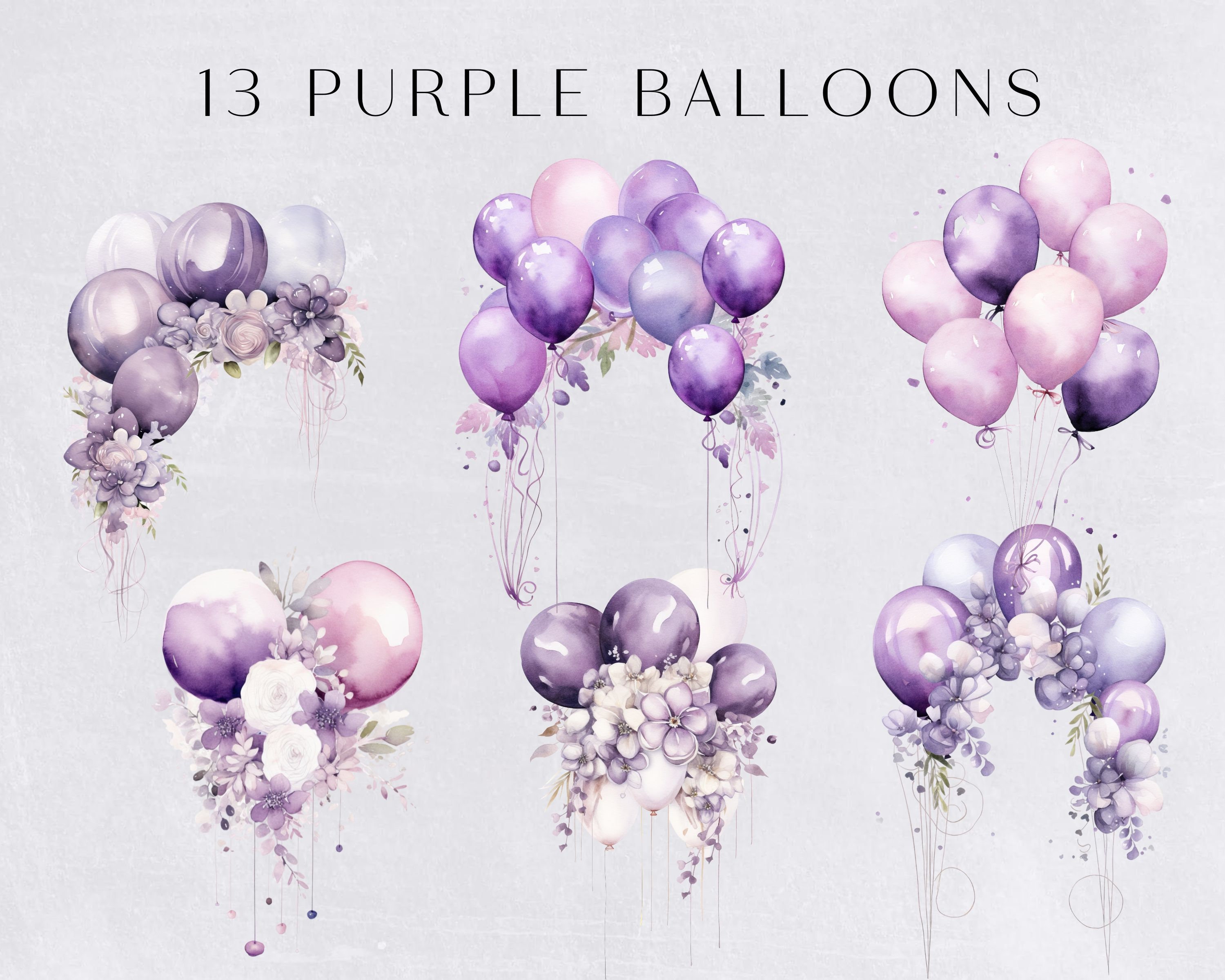 Purple Balloons Clipart, Birthday Party Decorations, Girl, Kids, Floral ...